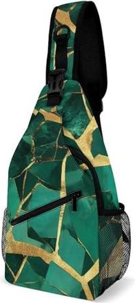 Generic Multifonction Sacoche Porté épaule Vert émeraude marbré paillettes dorées marbre vert Sac Bandoulière Léger,Casual Crossbody Bag pour Cyclisme Femme H