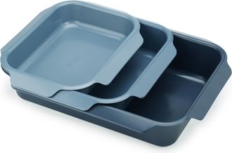 Joseph Joseph Nest 3er stapelbare Backblech Set, Fettpfanne für Braten aus Karbonstahl mit Antihaftbeschichtung, leicht zu ziehende Griffe,organisierte Aufbewahrung