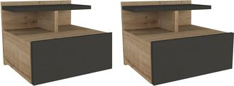 Vente-Unique 2er-Set Nachttische h&auml;ngend - 1 Schublade - Holzfarben & Anthrazit - AZELNO