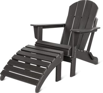 Normani Original Adirondack Gartenstuhl inklusive Fu&szlig;st&uuml;tze - Faltbarer gem&uuml;tliche Gartenliege in Holzoptik - Zusammenklappbarer Terassenstuhl Balkonstuhl Far