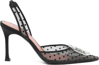 Amina Muaddi Femme, Chaussures, Noir, Taille: 40 EU Camelia Lace Sling 90