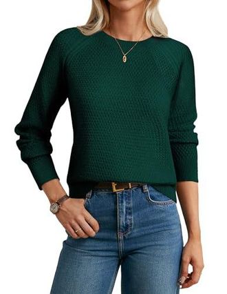 Grace Karin Pull &agrave; manches longues en laine m&eacute;rinos m&eacute;lang&eacute;e &agrave; col rond pour femme, tricot classique pour lautomne et lhiver, Vert, M