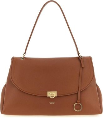 Ferragamo Ledertasche mit Gancini-Verschluss - - Bags - Damen - Braun - ONE SIZE