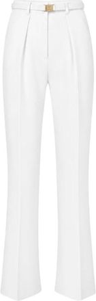 Elisabetta Franchi Pantaloni in cr&ecirc;pe cintura logata - Femme - Pantalons - Blanc - Taille: 42 FR