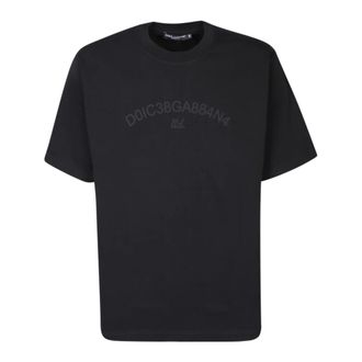 Dolce & Gabbana Rundhals Baumwoll T-Shirt mit Logo-Print - - Tops - Herren - Schwarzk - S