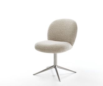 DELIFE Drehstuhl Nube-Flex Webstoff Soft Beige Fu&szlig;kreuz Edelstahl 360&deg; drehbar Wippfunktion Taschenfederkern, Esszimmerst&uuml;hle