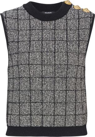 Balmain Femme, Tops, Noir, Taille: 38 FR Top court en tweed avec boutons