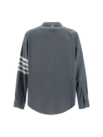Thom Browne Mens Wool And Cotton Blend Shirt Med Grey Ovis Aries