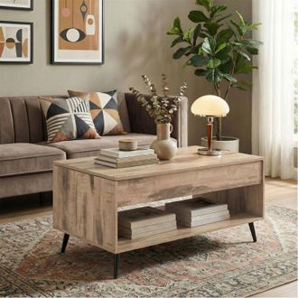 Vasagle Meuble de Salon avec Plateau Relevable, V&eacute;rin &agrave; Gaz, Rangement Ouvert, pour Bureau ou Salle &agrave; Manger, Marron et Noir