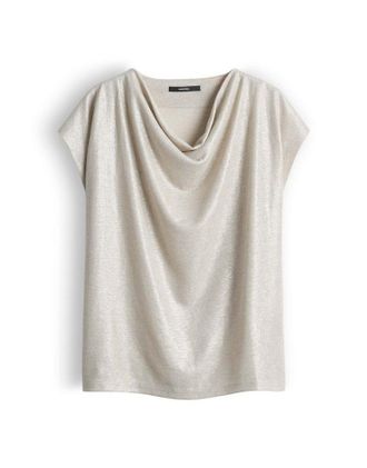someday Kurzarmshirt Kevine aus Slub-Jersey mit Coating Wasserfallkragen mit flie&szlig;endem Fall, elegant