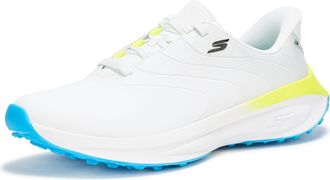 Skechers Go Herren-Golfschuh mit Synthetik-Obermaterial, Schn&uuml;rung, Spike Lose, Wei&szlig;/Blau/Gelb, Gr&ouml;&szlig;e 45