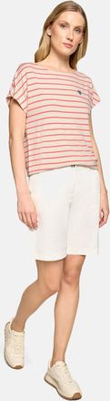 Betty Barclay Kurzarmshirt BETTY BARCLAY Damen mit U-Boot-Ausschnitt, Damen, Gr. 36, beige, rot, Jersey, Obermaterial: 95% Viskose, 5% Elasthan, loose fit normal, U