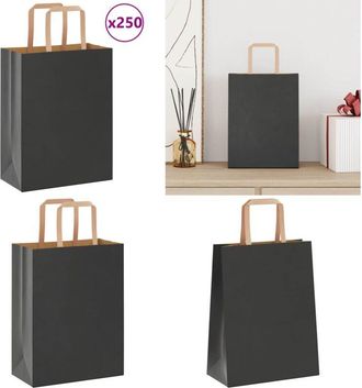 vidaXL Vidaxl - Papiertragetaschen 250 Stk. mit Henkeln Schwarz 21x11x28 cm