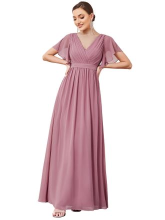 Ever-pretty Damen Mutter Der Braut Abendkleider G&uuml;rtel A-Linie Empire Kurze &Auml;rmel Cocktailkleider V-Ausschnitt Chiffon Elegant Orchidee 58EU