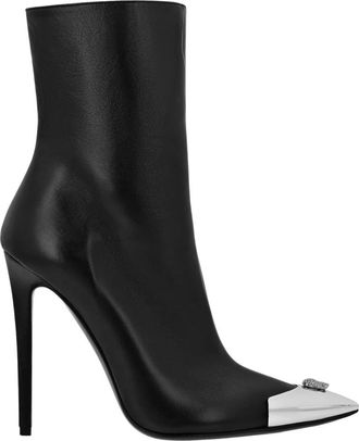 Philipp Plein Femme, Chaussures, Noir, Taille: 40 EU Bottes en cuir Talons Hauts T&ecirc;te de Mort Mid