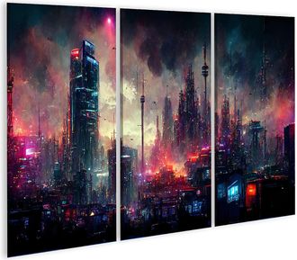 Islandburner Wandbild Cyberpunk Stadt Landschaft Fantasy auf Leinwand Bilder Bild Poster
