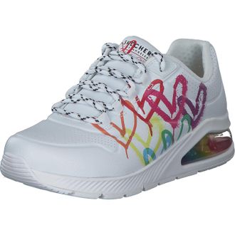 Skechers Damen UNO 2 Floating Love Sneakers, Wht Duraleather Multi Color Heart Print Trim, 39.5 EU