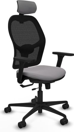 Piqueras y Crespo Ergonomischer Computerstuhl mit 3D-Armen, h&ouml;henverstellbare Lendenwirbelst&uuml;tze und h&ouml;henverstellbares Kopfteil, Schwarz / Grau