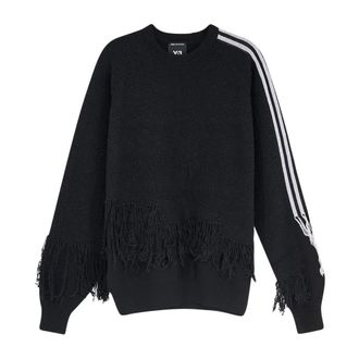 Yohji Yamamoto Homme, Pulls, Noir, Taille: S Pull en maille &agrave; franges 3-Stripes