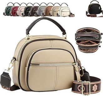 Generic Sacs à bandoulière pour femme, sac à bandoulière classique en cuir, compartiments multifonctionnels, large bandoulière réglable (Light Khaki)