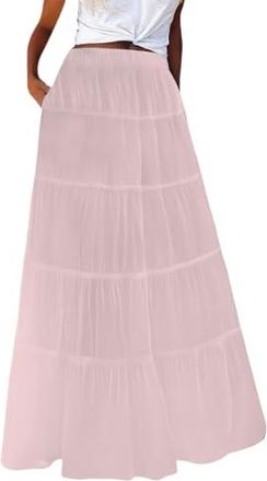 Generic Jupes en lin pour femmes UK - Jupes pour femmes UK longueur genou - Jupe unie grande taille jupe costume grande taille vêtements bohème jupe dété long