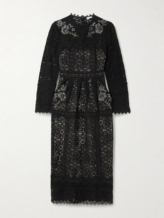 Erdem Robe Midi En Dentelle Guipure De Coton À Ornements - Noir