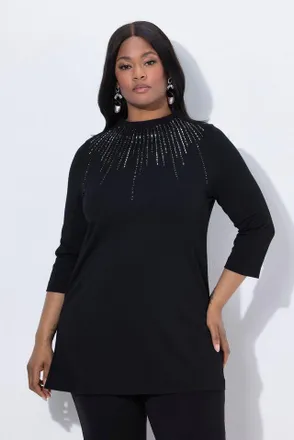 Ulla Popken Sweatshirt Sweatshirt Ziersteine A-Linie Stehkragen Langarm