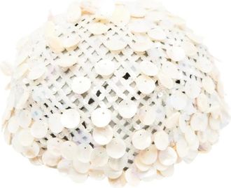 Alanui Femme, Accessoires, Blanc, Taille: ONE Size Sequin Embellished Open Knit Beanie