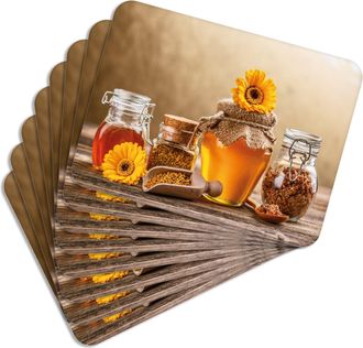 MG Design Set aus 8 Kork-Platzsets - Honey 1 - 30 x 40 cm - hitzebest&auml;ndig & abwischbar, mit Korkr&uuml;ckseite