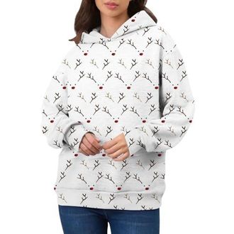 Generic Sweat à capuche de Noël léger pour femme - Pull à manches longues en laine fourrure - Pull de sport décontracté ample en fourrure avec poche - Renne m