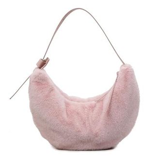 Generic Sac &agrave; main en forme de croissant en peluche pour femme - Automne et hiver - Grande capacit&eacute; - Pour voyage, shopping, usage quotidien, rose, 13*7.48*2.