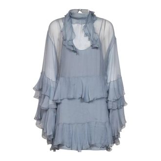 Chlo&eacute; R&uuml;schen-Minikleid aus Seidenmousseline - - Dresses - Damen - Blau - XS