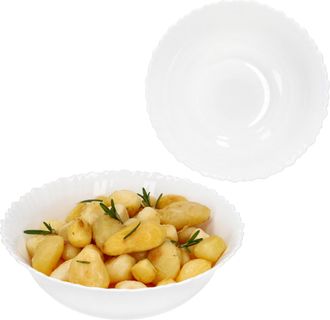 MamboCat 2er Set Servierschale Arkona I Ø22,5cm I weiße hohe Opalglas-Schüssel mit feinem Relief für Kartoffeln, Knödel, Gemüse, Dessert, Suppe & Co