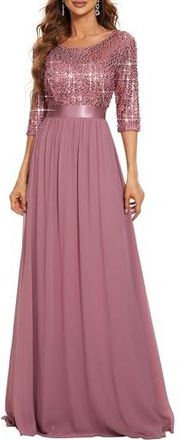 Ever-pretty Robe de Soirée Femme Longue Empire à Paillettes Élastique Mousseline Fluide Orchidée 56