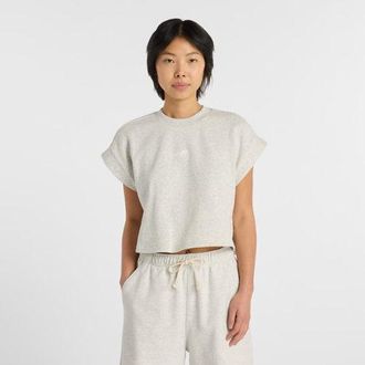 New Balance Femme French Terry T-Shirt en Gris, Coton Fleece, Taille 2XL