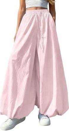 Generic Pantalon en coton et lin pour femme - Jambe large - Pantalon de plage d&eacute;t&eacute; pour femme - Confortable - Pantalon de yoga Palazzo XIYU26040, Rouge, XL