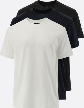 van Laack Unisex Rundhals T-Shirt mit Paspel 3er Set Mix