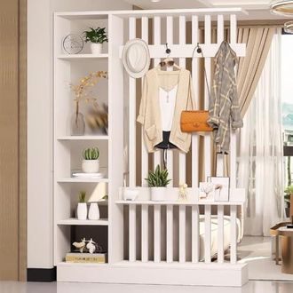 Generic Biblioth&egrave;que autonome en bois blanc avec porte-manteau et armoire de rangement - &Eacute;tag&egrave;re polyvalente pour la maison, le bureau, le salon et le rangeme