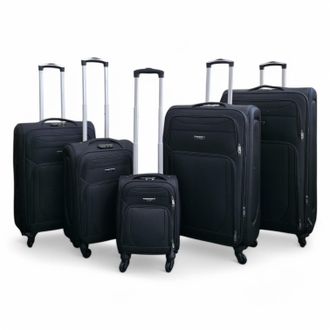 Infinity Leather Softshell-Kofferset aus leichtem schwarzem Nylon mit 4 R&auml;dern, Reisekoffer, Urlaubstaschen