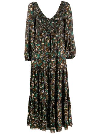 Rixo robe volantée Lottie Klimt imprimée - Noir