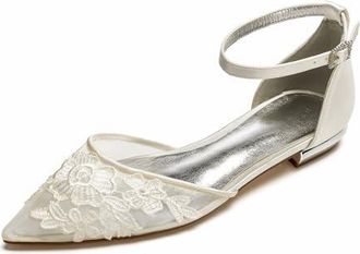 Generic Femme Ballerines &Agrave; Bout Pointu Chaussures De Mariage De Mari&eacute;e Satin Bureau Travail Soir Plates 2Cm,Ivoire,37 EU