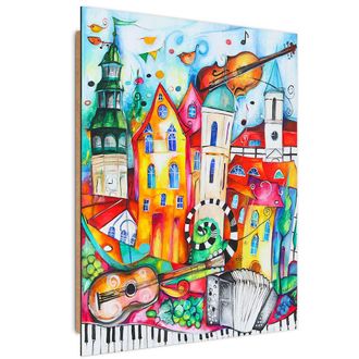 Feeby Wandbild Abstrakt 40x60 cm Deco Panel - Kunstdruck - Kinder - bunt Stadt Häuser