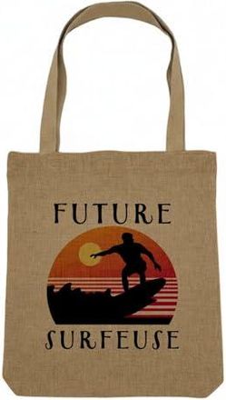 Fabulous Sac Shopping Tote Bag Aspect Lin - Future Surfeuse Sport Aquatique Mer - Sac de Courses Toile Epaisse 360g Beige Naturel Cabas Port&eacute; Epaule Solide Imp