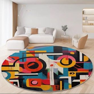 Generic Tapis Rond Diam&egrave;tre 100 cm, imprim&eacute; Abstrait Graffiti G&eacute;om&eacute;trie Texture, Tapis de Sol D&eacute;coration Antid&eacute;rapant pour Salon Chambre Cuisine Salle &agrave; Mange