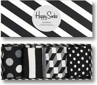 Happy Socks 4-Pack Classic Black & White Set, colorés et amusants, Chaussettes pour homme et femme, Noir-Blanc (36-40)