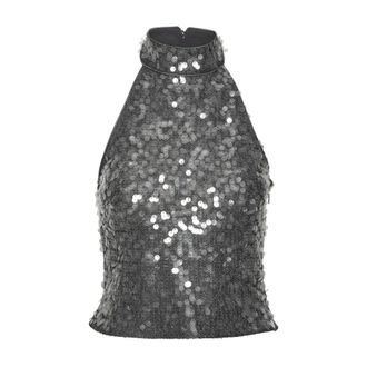 Rotate Rotate Birger Christensen, Femme, Tops, Gris, Taille: 40 FR Haut sans manches à sequins et col halter