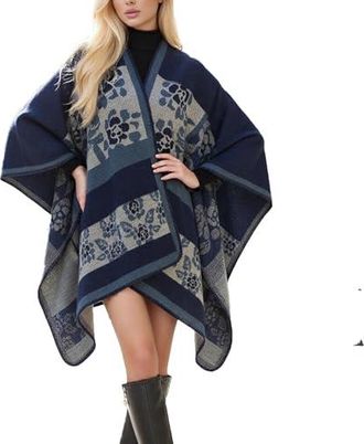 Generic Poncho Femme Hiver Chaud Chale Femme Hiver Chaud Cape Femme Effet enveloppant Poncho Ouvert Devant Oversize Tricot&eacute; D&eacute;contract&eacute; Automne-Hiver