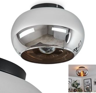 HOFSTEIN Deckenleuchte Molloy, moderne Deckenlampe aus Metall/Glas in Schwarz/Chromfarben, 1-flammige Leuchte im Retro/Vintage-Design mit Schirm aus Glas (Ø 30