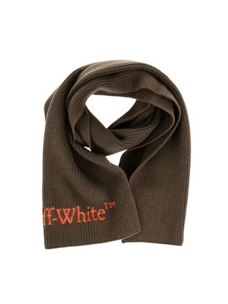 Off-white Mens Bookish Logo Knit Wool Scarf Green Accessories >
