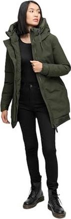 Navahoo Veste dhiver pour femme (S-3XL) - Capuche avec cordon de serrage - Structure en partie en nid dabeille - N108, Vert olive fonc&eacute;, L